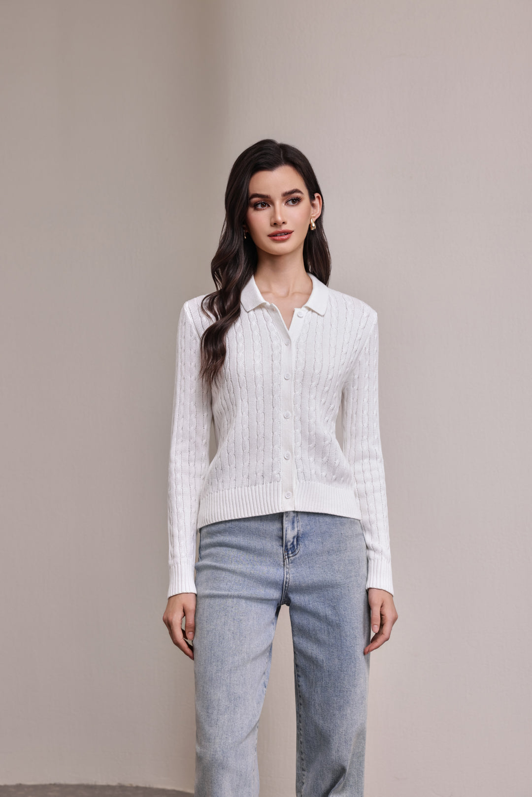 Brown Polo Collar Cardigan Classic And Quiet Luxury Cardigan For Brown Polo Collar Cardigan Classic And Quiet Luxury Cardigan For